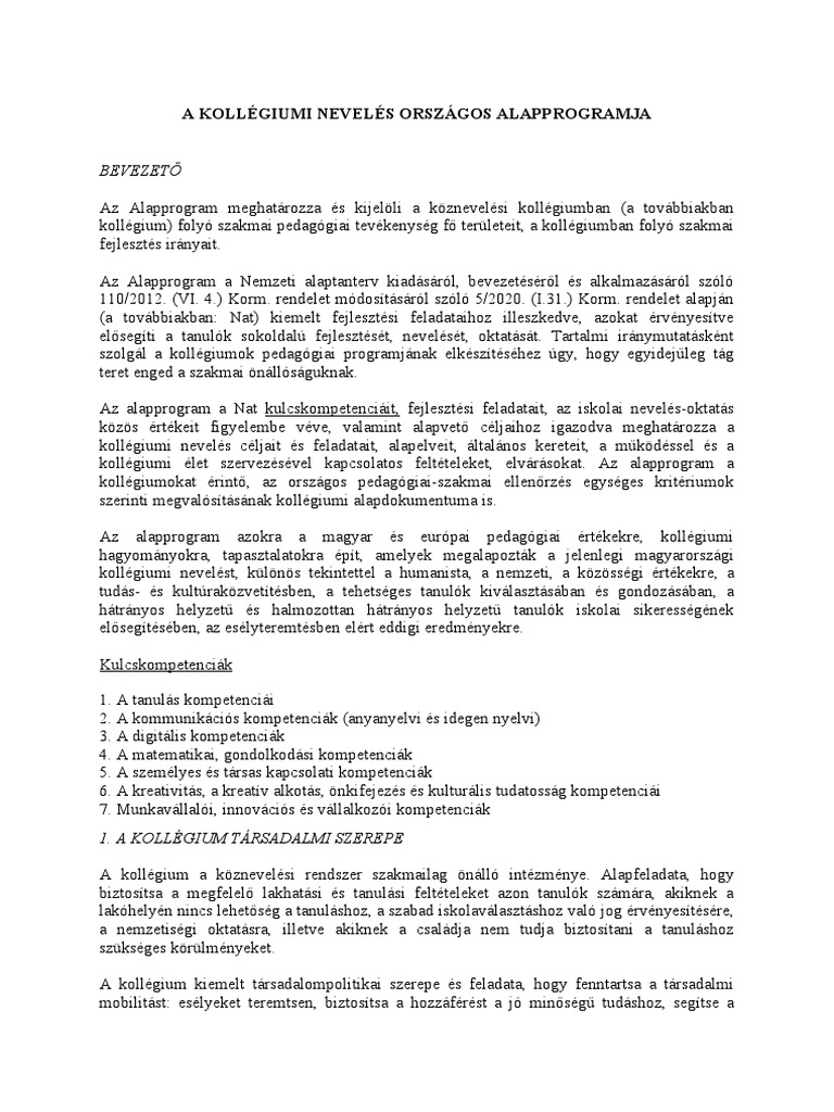 Kollegiumi Alapprogram 0406 | PDF