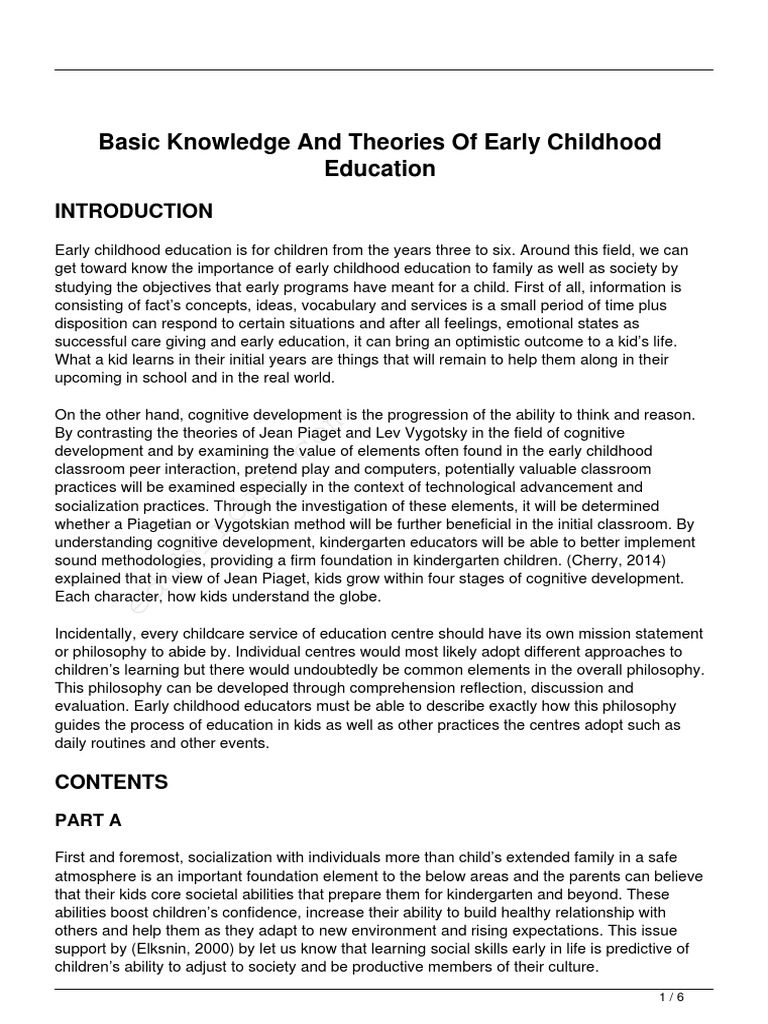 Understanding Early Childhood Education Through Key Theories of ...
