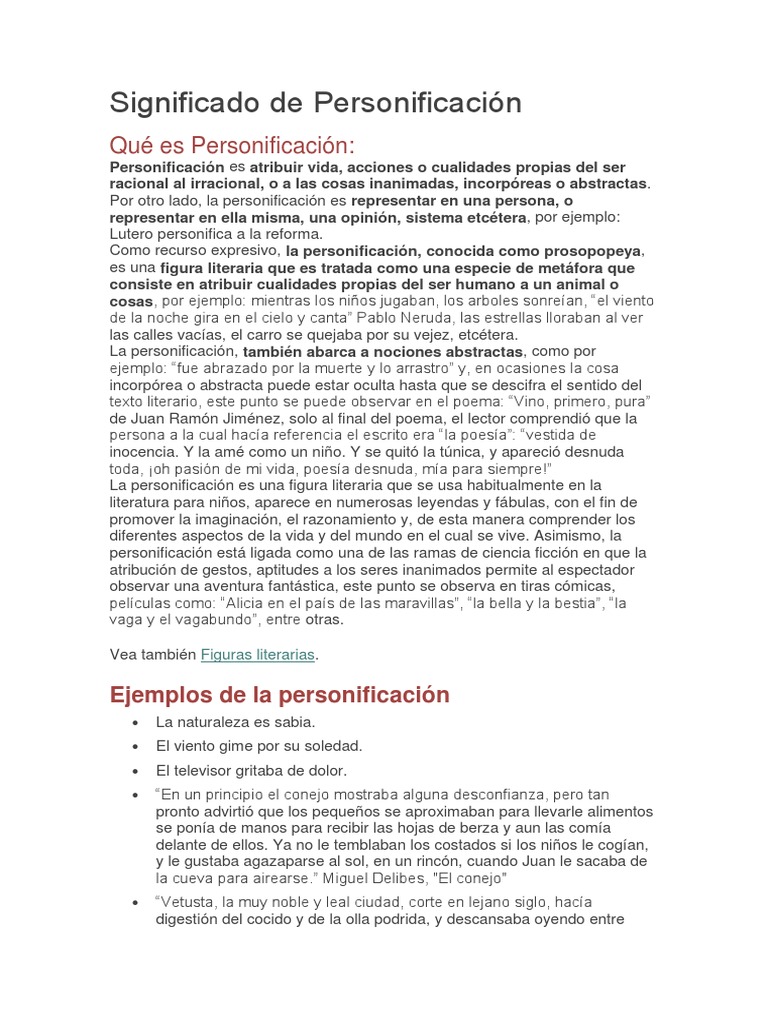 La personificación como figura literaria que atribuye cualidades ...