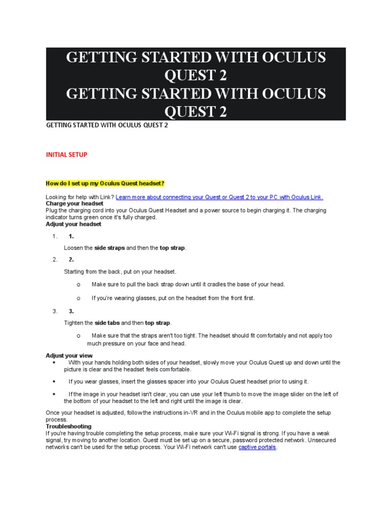 Oculus Quest 2 Setup Guide | PDF | Computing | Software
