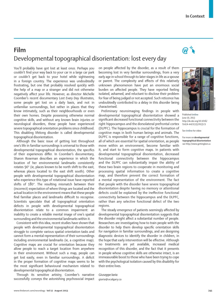 Developmental Topographical Disorientation: Lost Every Day: in Context ...