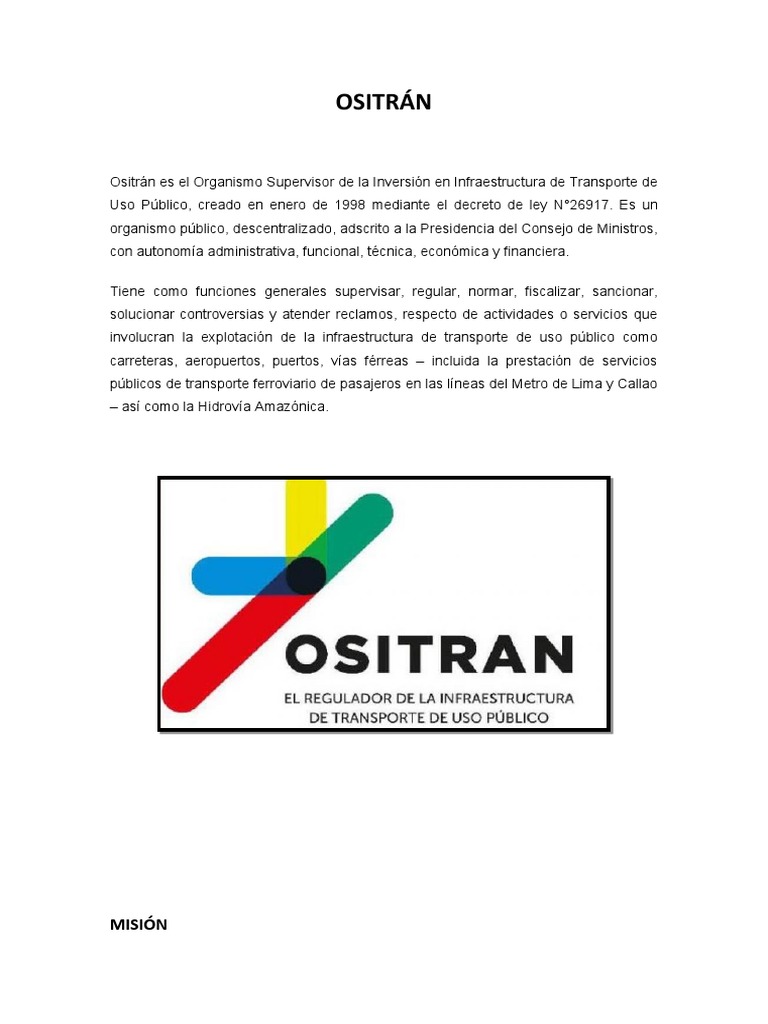 Ositrán, Funciones y Estructura de Organizacion | PDF | Regulación | Perú