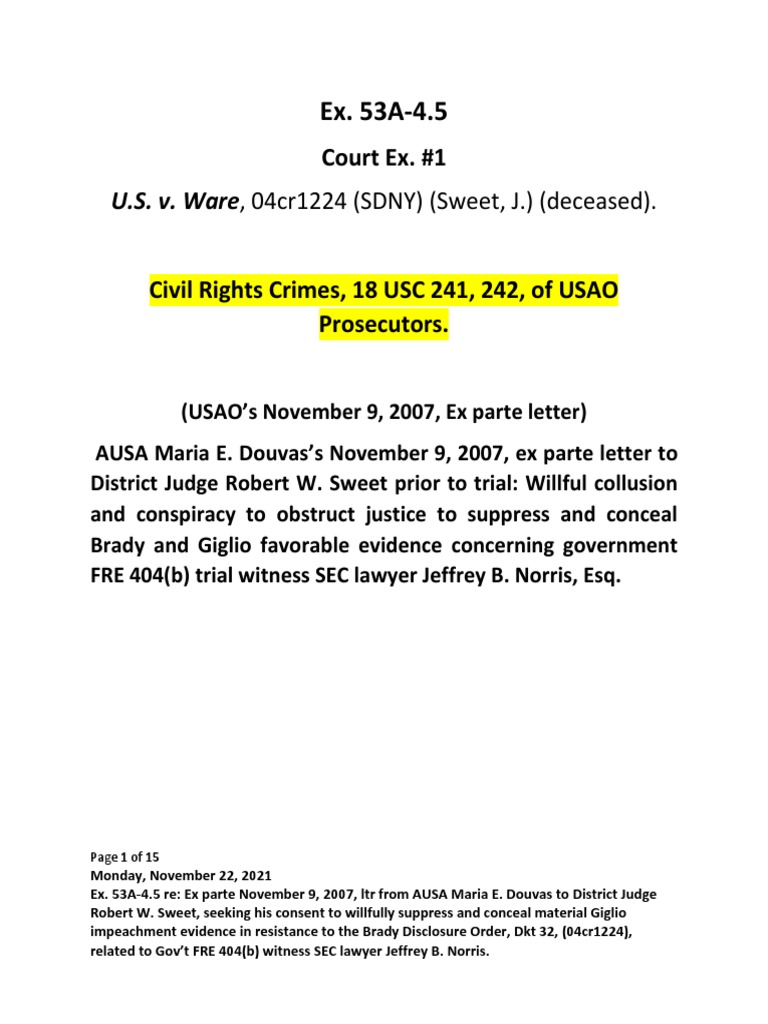 Ex. 53A-4.5 Re AUSA Maria E. Douvas's Ex Parte LTR To District Judge ...