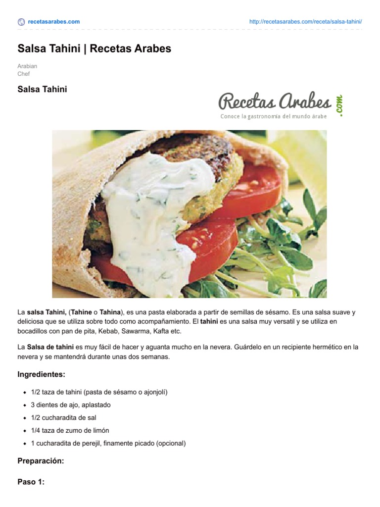 Salsa Tahini Recetas Arabes | PDF