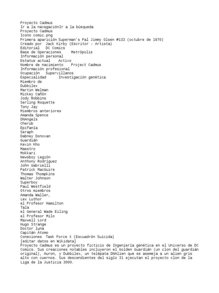 Proyecto Cadmus | PDF | Personajes de cómic | Personajes de cómics ...