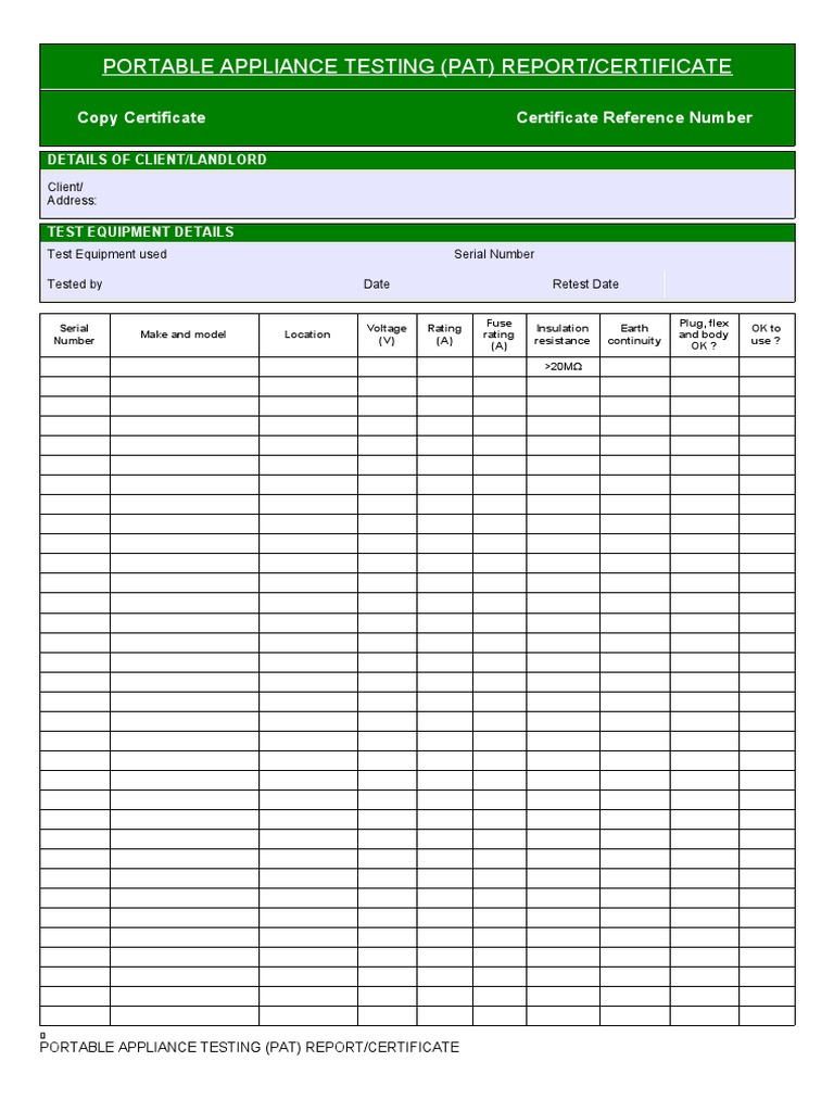 PAT Testing Certificate | PDF | Ac Power Plugs And Sockets | Electrical ...