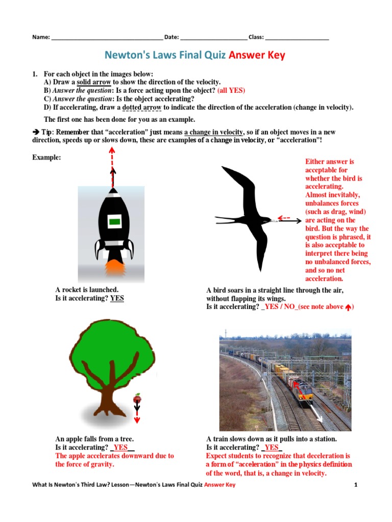 Newton's Laws Final Quiz Answer Key | PDF | Force | Acceleration