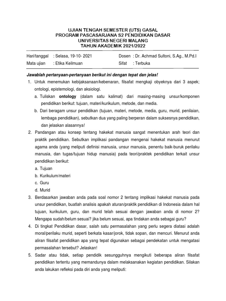 UTS Etika Keilmuan 2021 | PDF
