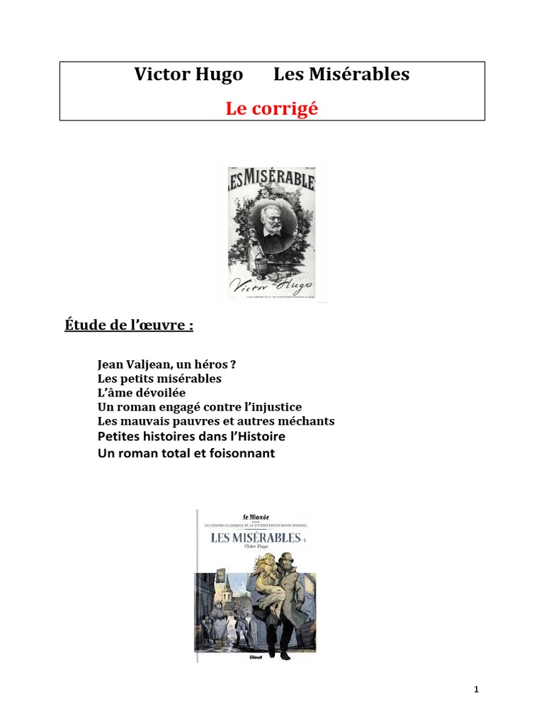Victor Hugo Les Miserables Reponses Au Questionnaire | PDF | Marius ...