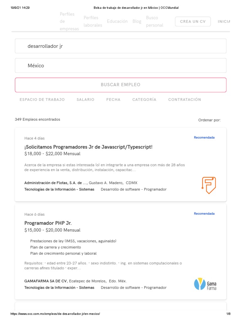 Bolsa de Trabajo de Desarrollador JR en México - OCCMundial | PDF ...