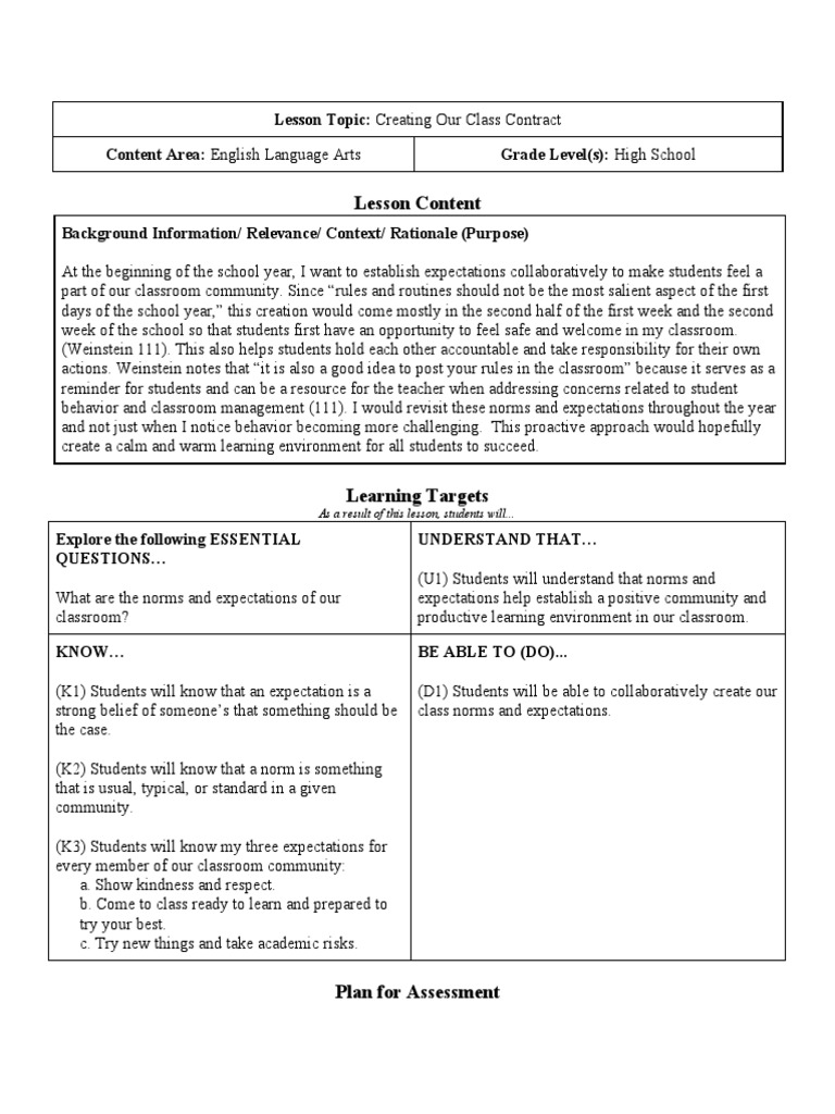Expectations Lesson | Download Free PDF | Classroom | Teaching