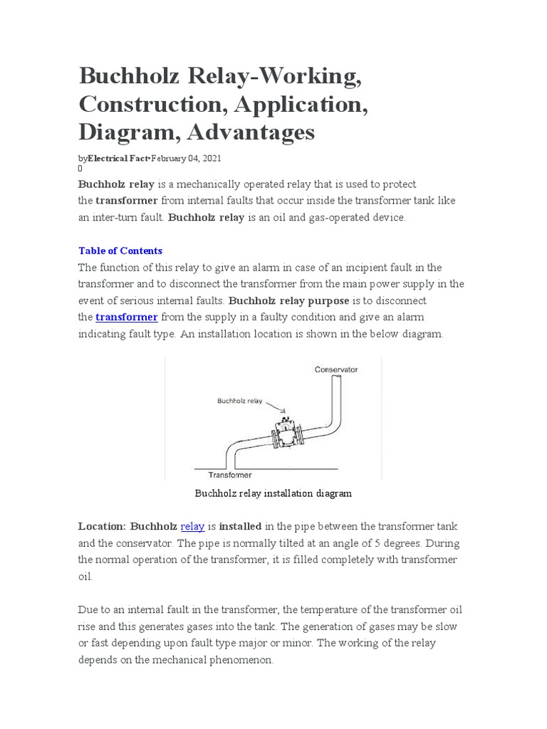 Buchholz Relay-Working, Construction, Application, Diagram, Advantages ...