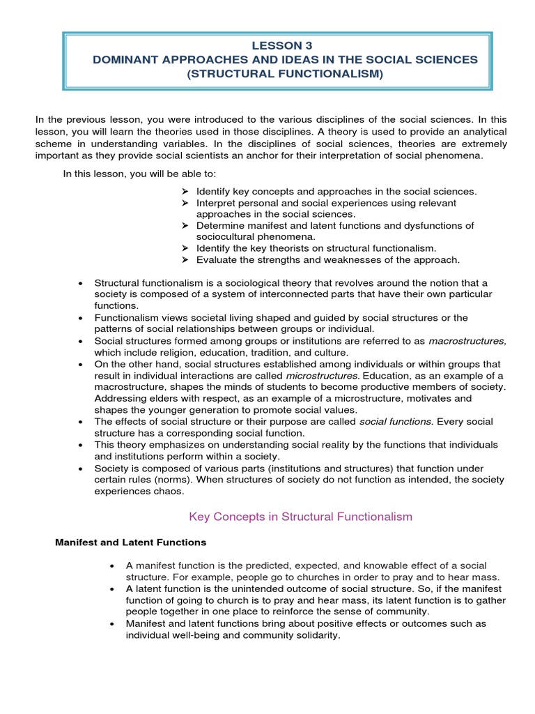 LESSON 3 - Structural Functionalism | PDF | Social Structure | Social ...