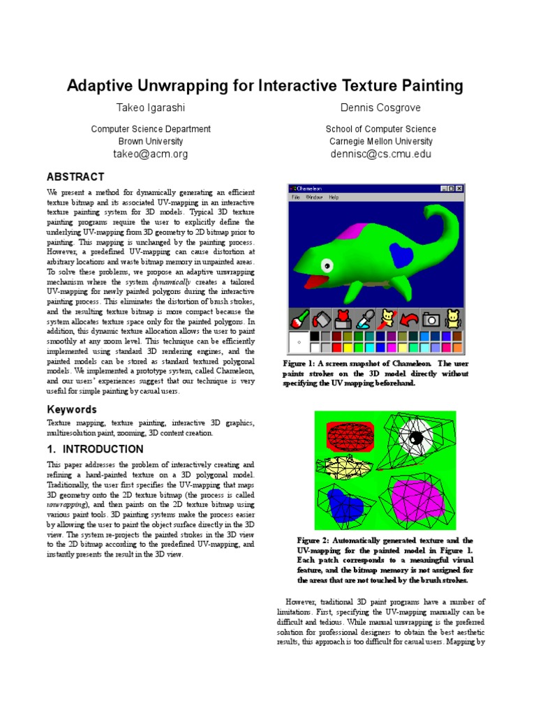 Adaptive Unwrapping For Interactive Texture Painting: Takeo Igarashi Dennis Cosgrove | PDF ...