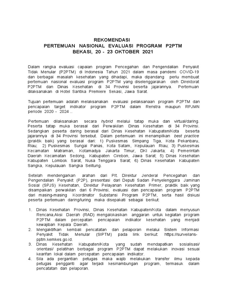 Evaluasi Nasional Program P2PTM 2021 | PDF | Ilmu Sosial | Pengembangan Diri
