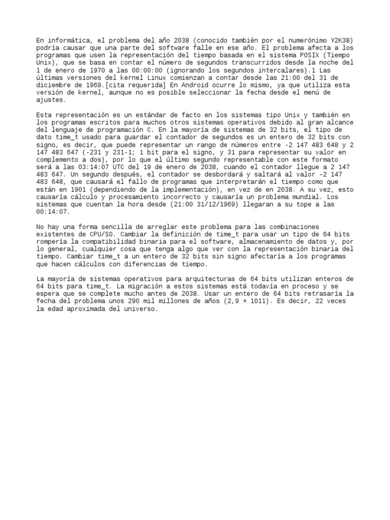 Problema Del Año 2038 | PDF | Edad de información | Unix