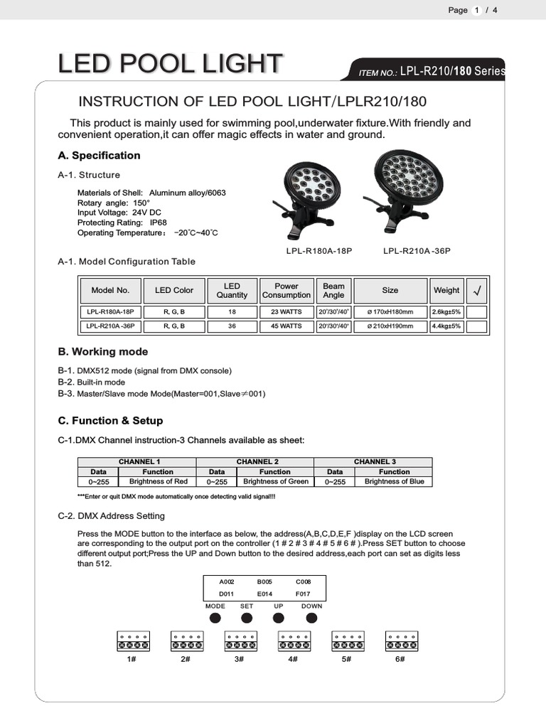 Instruction of Led Pool Light/Lplr210/180 | PDF | Electrical Connector ...