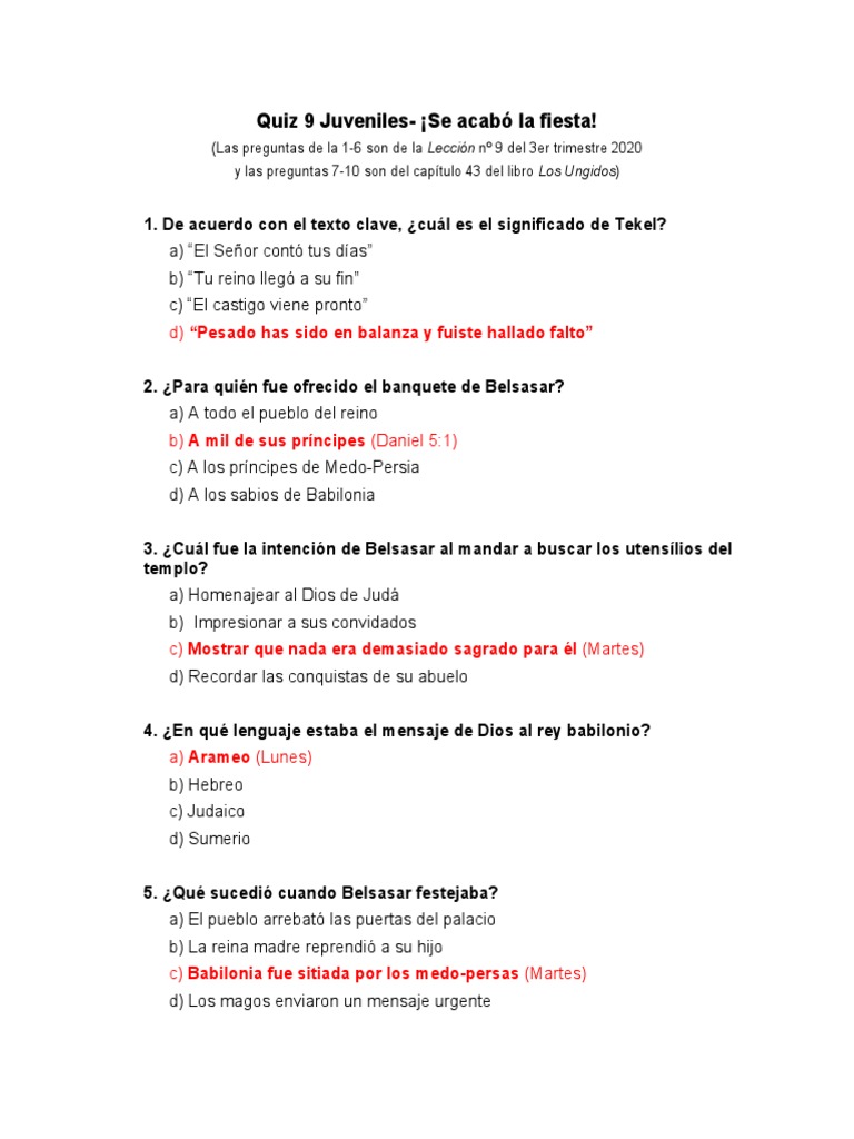 Test Lección 9 Maestros - 3 Trim 2020 | PDF