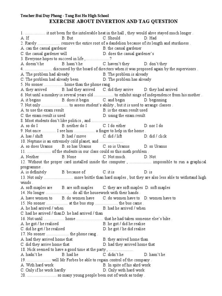 Inversion and Question Tag | PDF