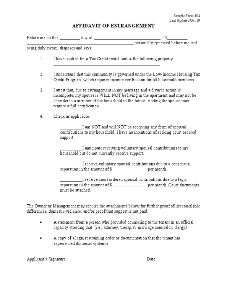 Affidavit of Estrangement: Sample Form #24 Last Updated Oct 19 | PDF