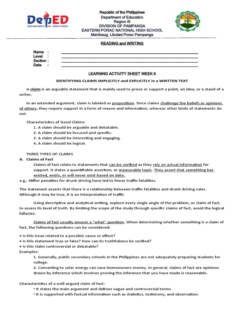Identifying Claims Implicitly and Explicitly in A Written Text | PDF ...
