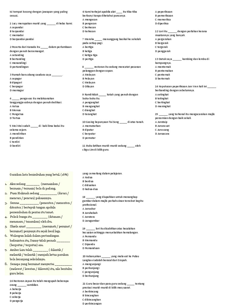 Isi Tempat Kosong Dengan Jawapan Yang Paling Sesuai | PDF