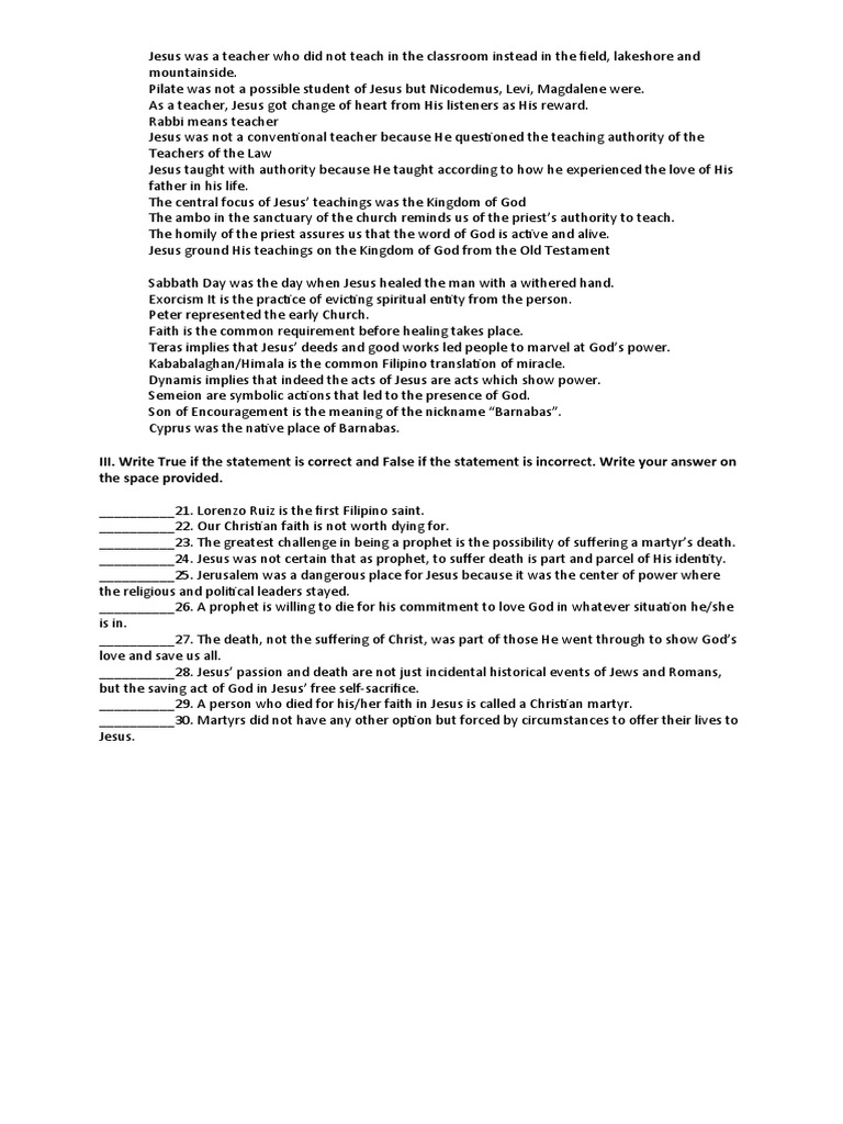 III. Write True If The Statement Is Correct and False If The Statement Is Incorrect. Write Your ...