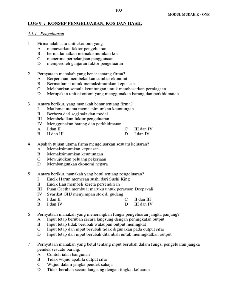 Log 10 Konsep Pengeluaran Soalan | PDF