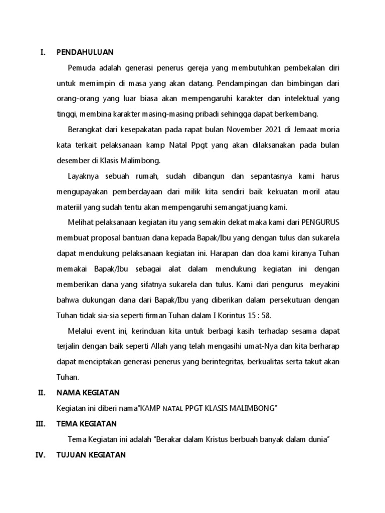 Proposal Kamp Natal PPGT Malimbong | PDF