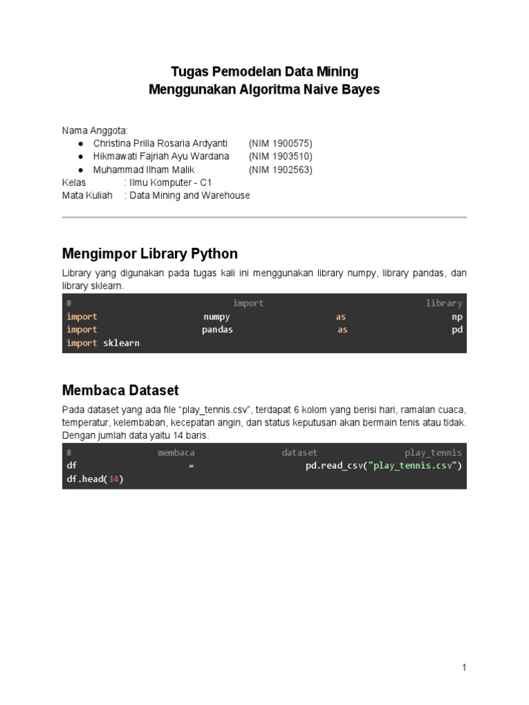Tugas Nb-Playtennis DataMining | PDF