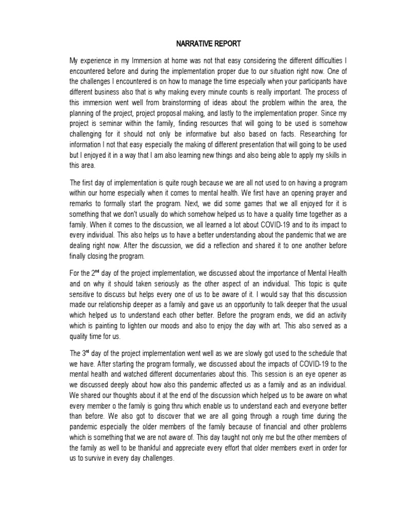 NSTP 3 - Narrative - Report | PDF | Thought | Mental Health