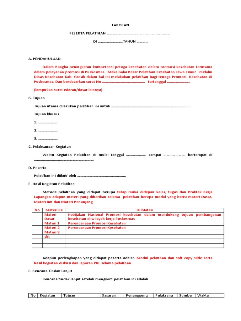 Format Laporan Pelatihan Baru 2019 | PDF
