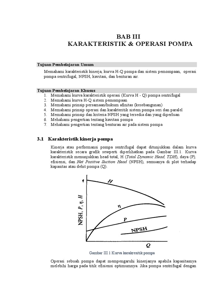 Karakteristik Dan Operasi Pompa | PDF