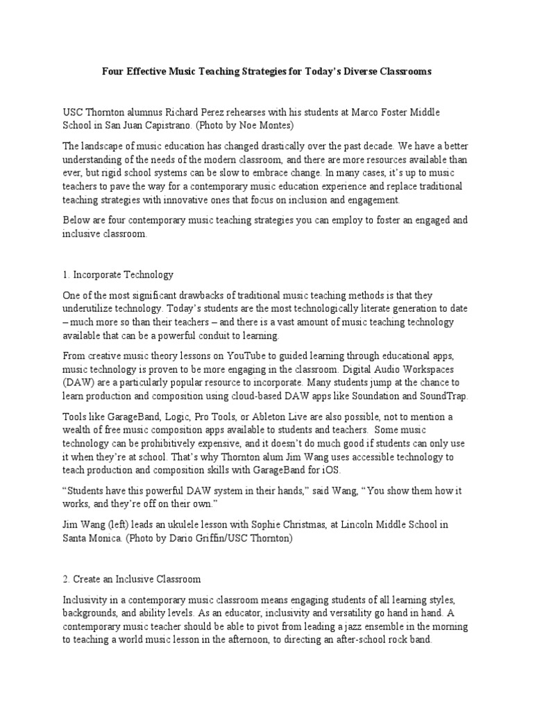 Four Effective Music Teaching Strategies For Today's Diverse Classrooms ...