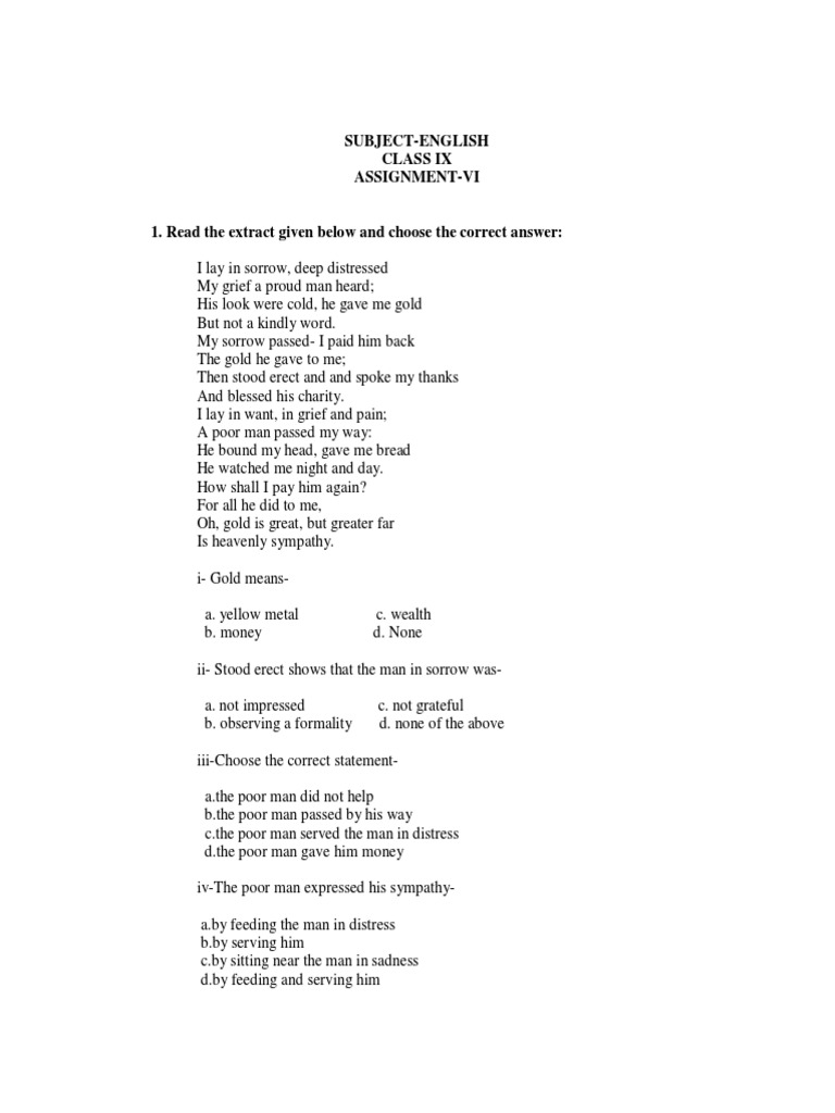 CBSE Class 9 English Worksheet | PDF