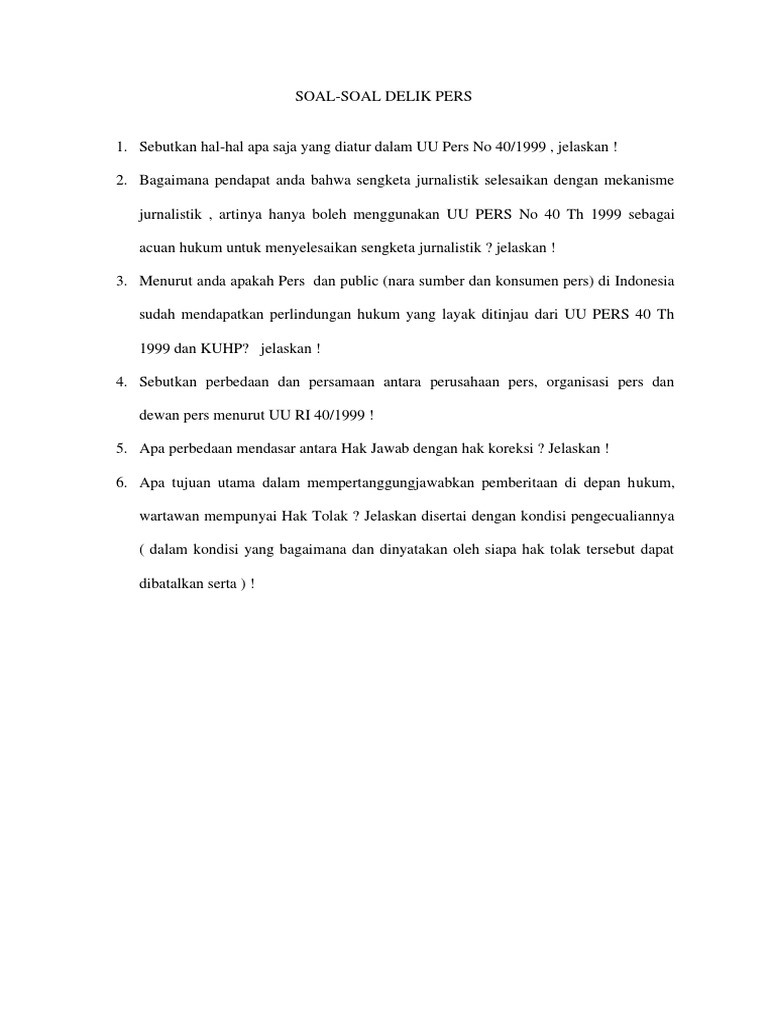 Soal UTS HK Pers | PDF