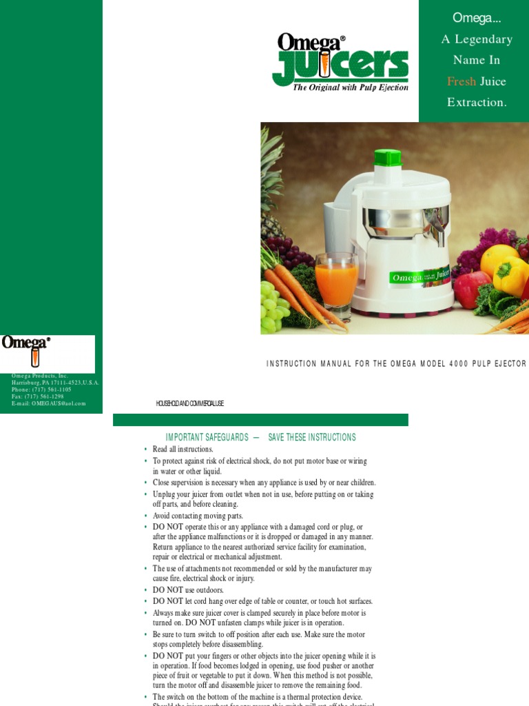 Omega 4000 Manual | PDF | Juice | Diet & Nutrition