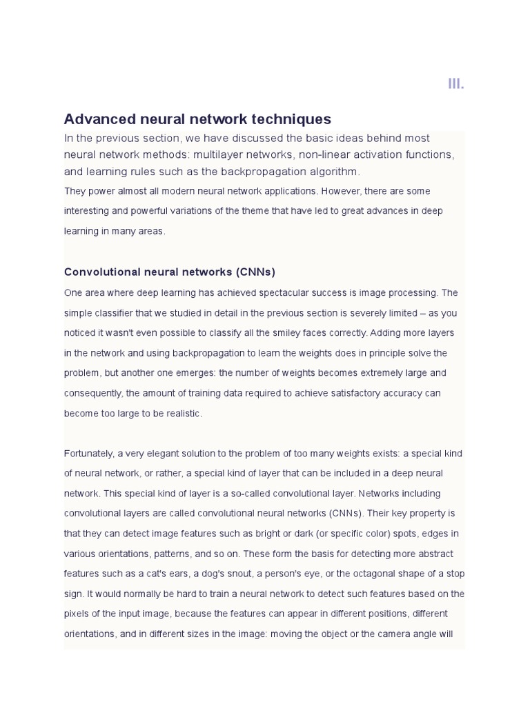 III. Advanced Neural Network Techniques | PDF | Artificial Neural ...