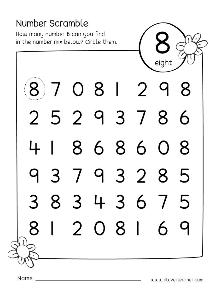 Scrambled Numbers Preschool Activity Worksheet Number 8b | PDF