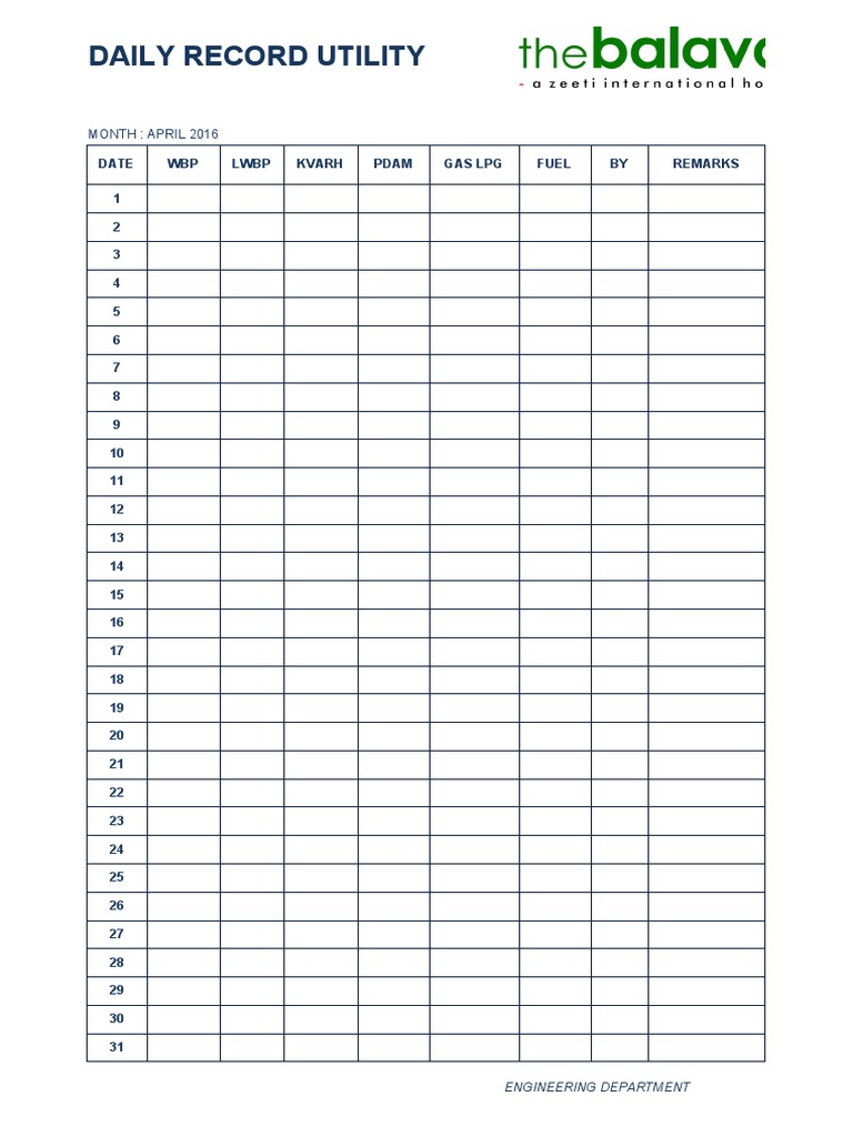 ENG - Daily Record Utility - Maret 2016 | PDF | Chemical Process ...