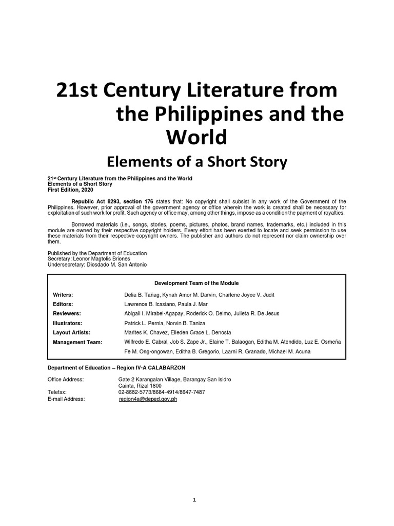 21st Century Literature From The Philippines and The World: Elements of ...