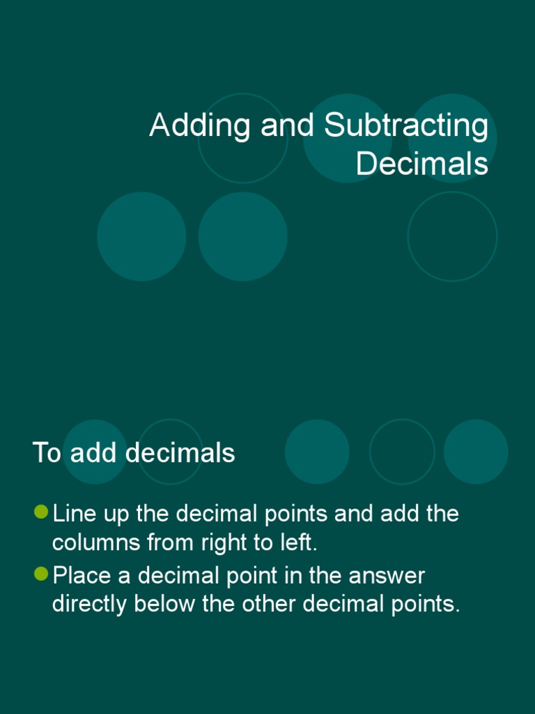 Powerpoint On Adding And Subtracting Decimals Notes PDF