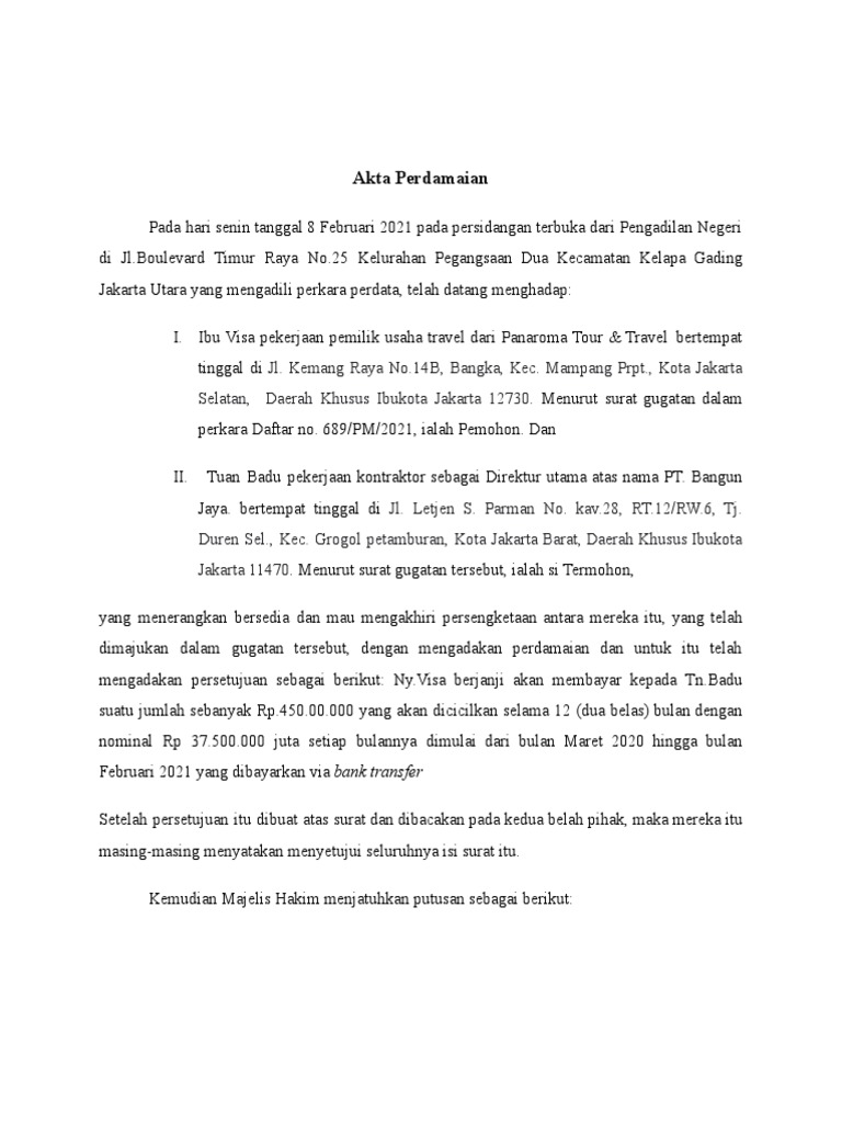 Akta Perdamaian | PDF