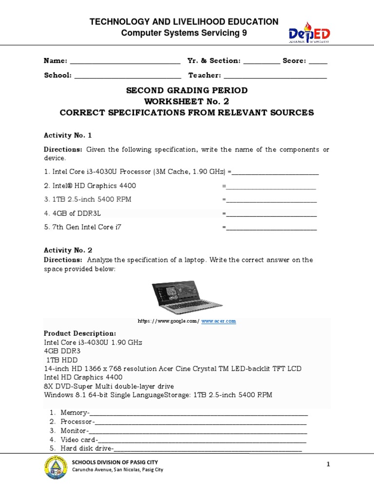 Tle CSS9 Q2 DW2 | PDF | Random Access Memory | Personal Computers