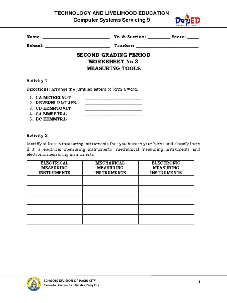 Technology and Livelihood Education Computer Systems Servicing 9 | PDF | Voltage | Electrical ...