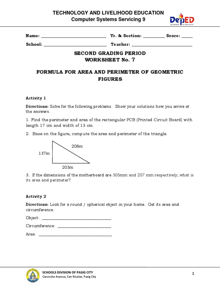 Tle CSS9 Q2 DW7 | PDF | Area | Length