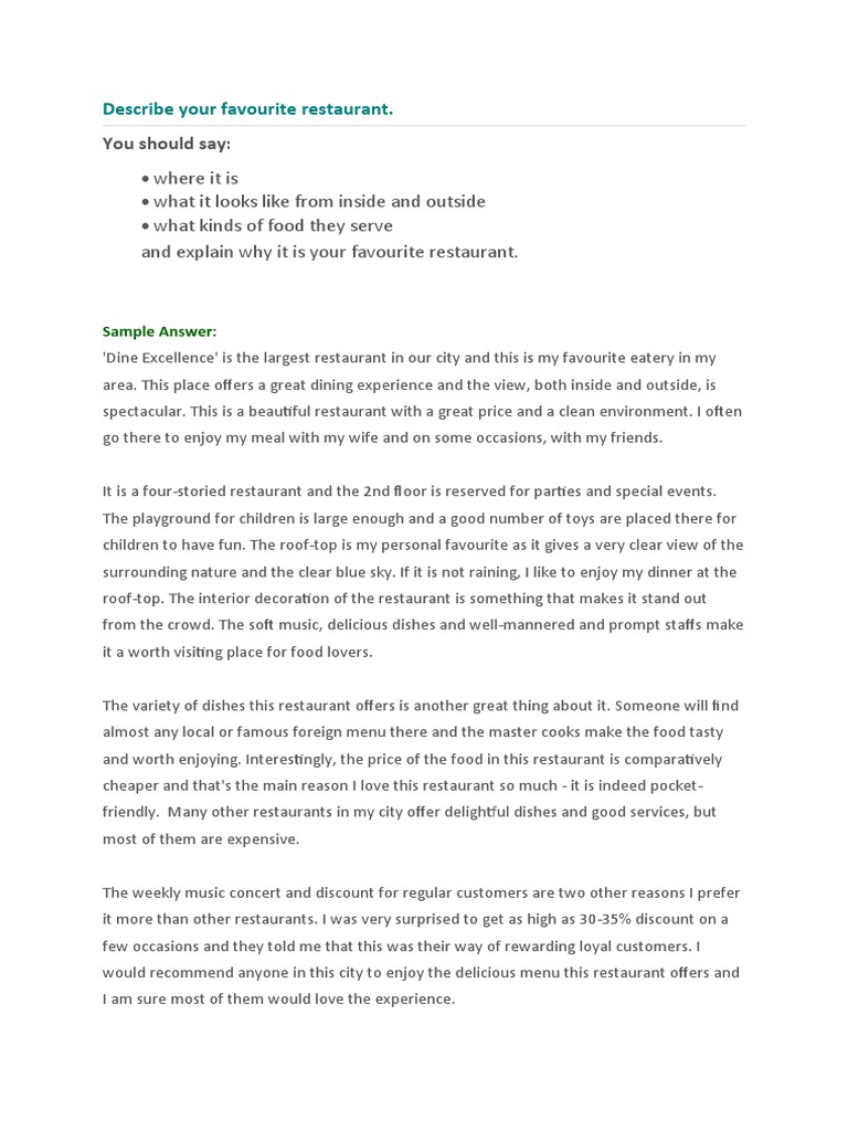My Favourite Restaurant Experience | PDF | Restaurants | Menu