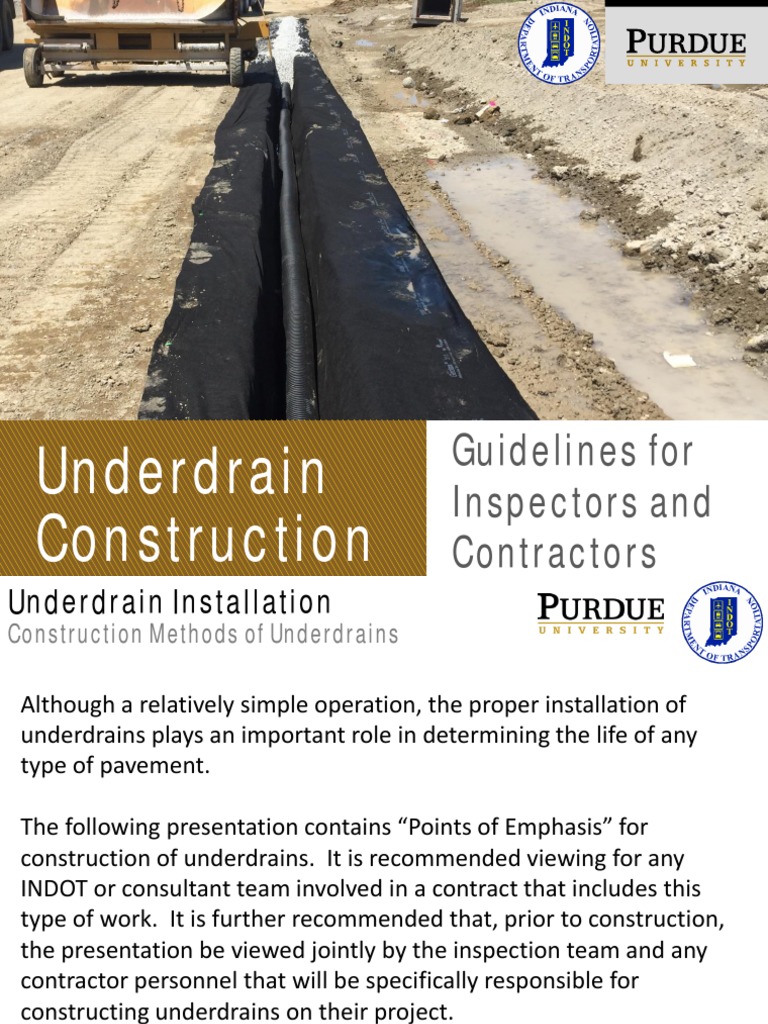 Underdrain Construction: Guidelines For Inspectors and Contractors ...