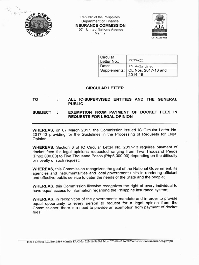 CL2017 - 35 - Exemption From Payment of Docket Fees in Requests For ...