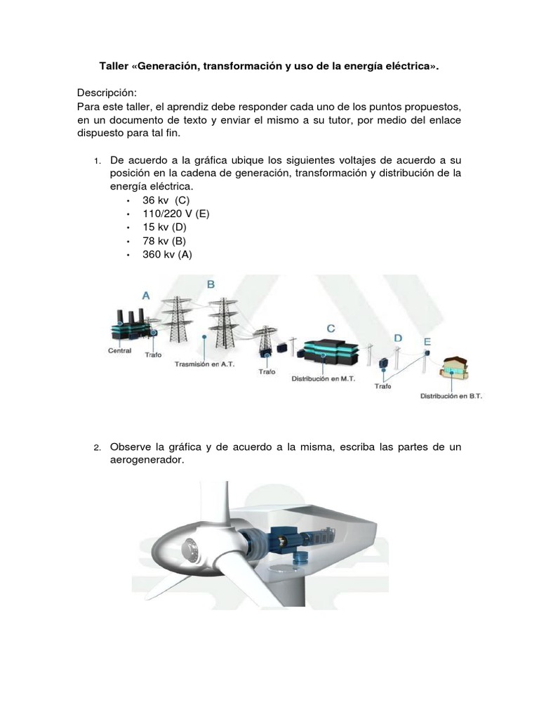 Taller Generación Transformación y Uso de La Energía Eléctrica | PDF ...